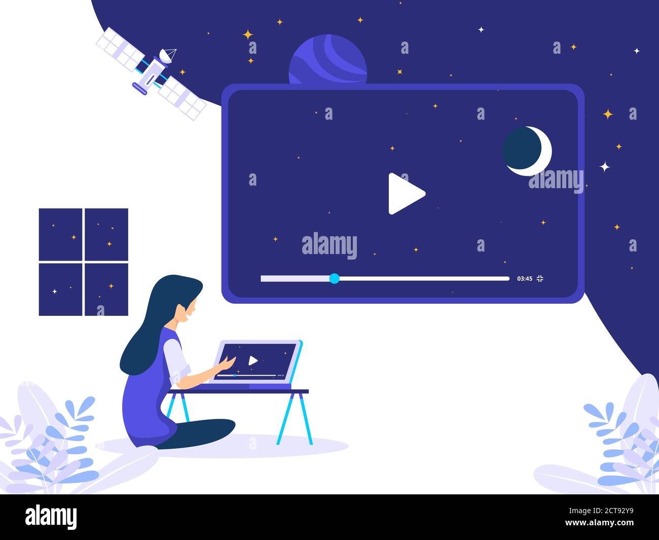 Woman and night sky. watching the stars Stock Vector Images - Alamy