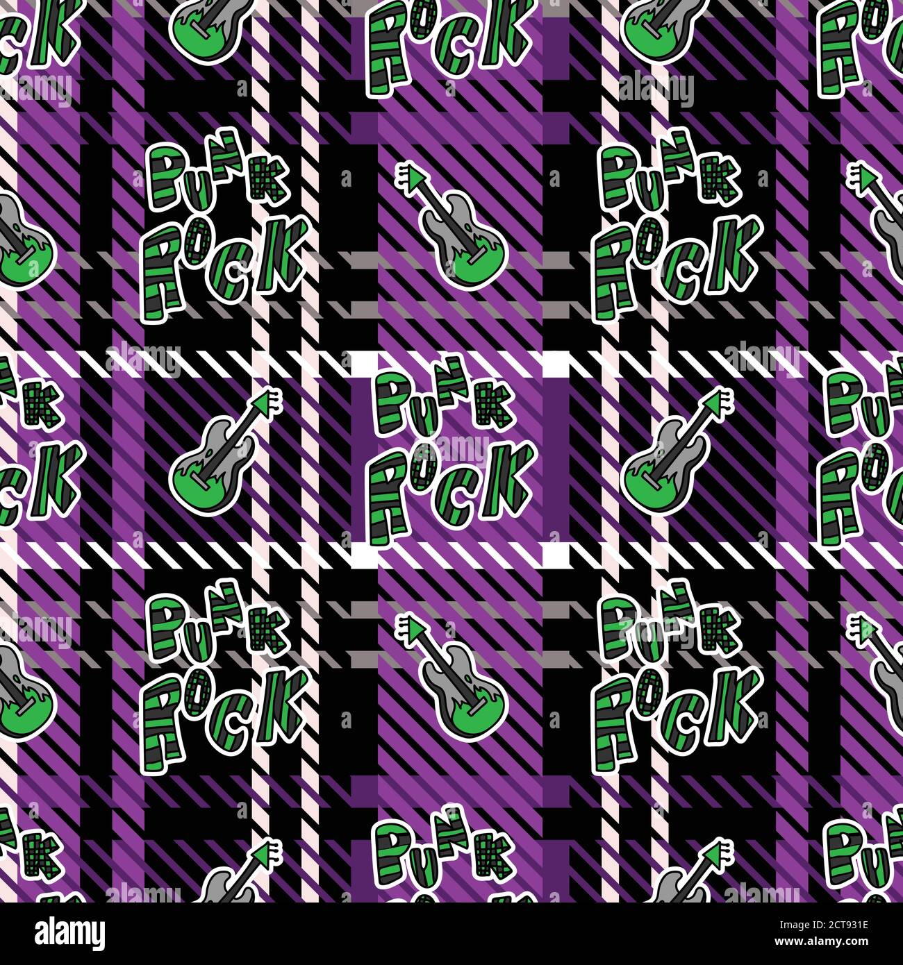 Cute punk rock text with guitar background vector pattern. Grungy ...