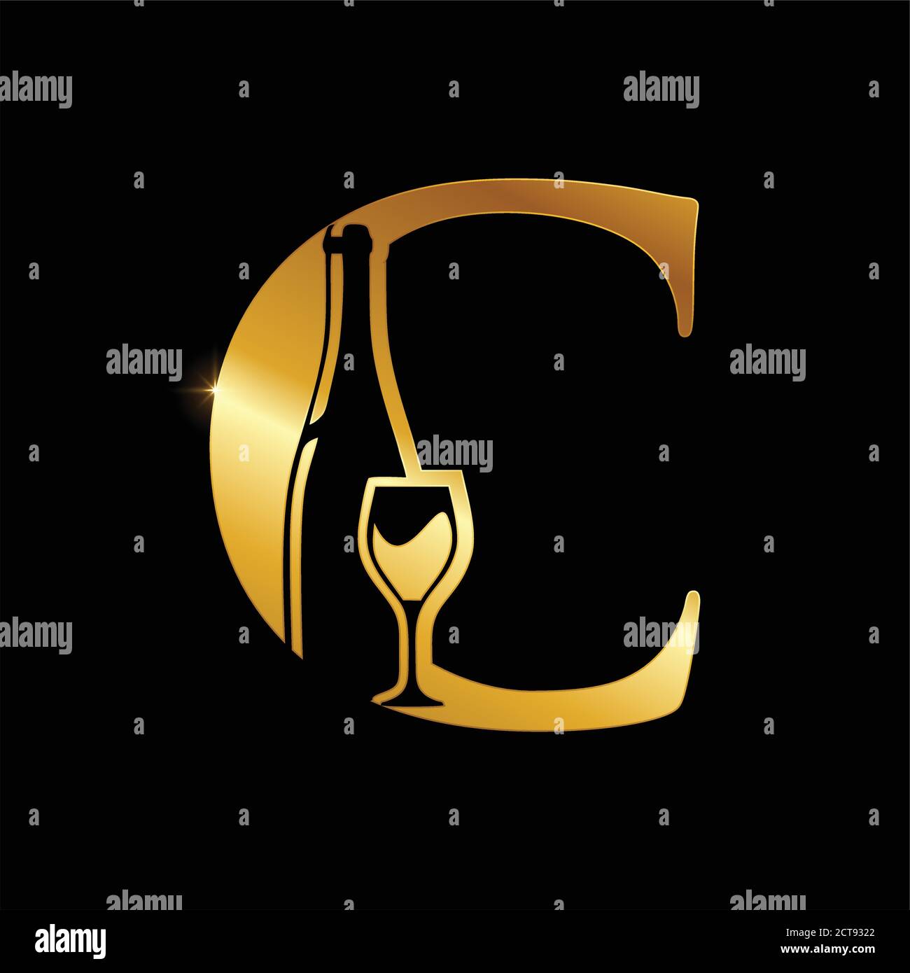 A vector illustration of gold wine and bottle initial letter design ...