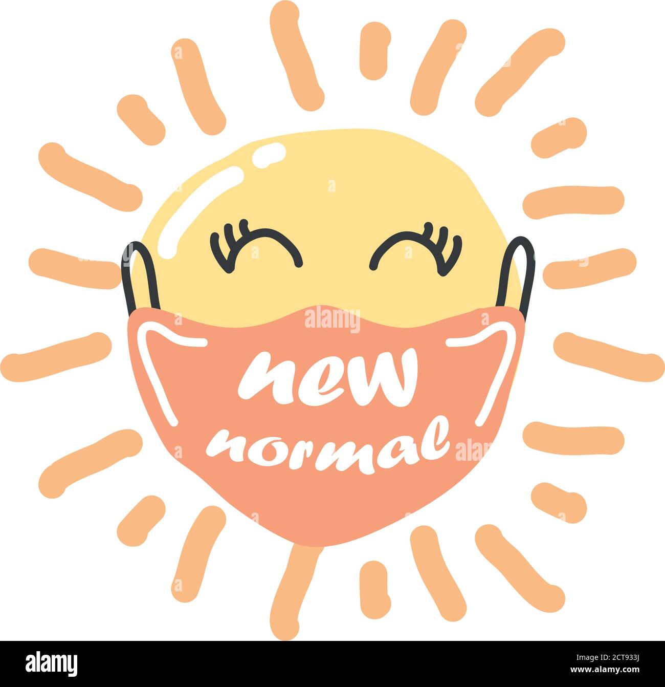 new normal mask on sun cartoon detailed style icon design of Covid 19 ...