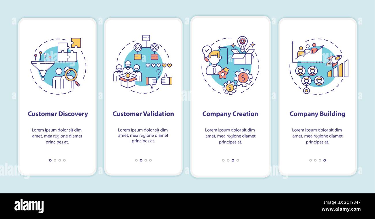 Customer development framework onboarding mobile app page screen with concepts Stock Vector ...