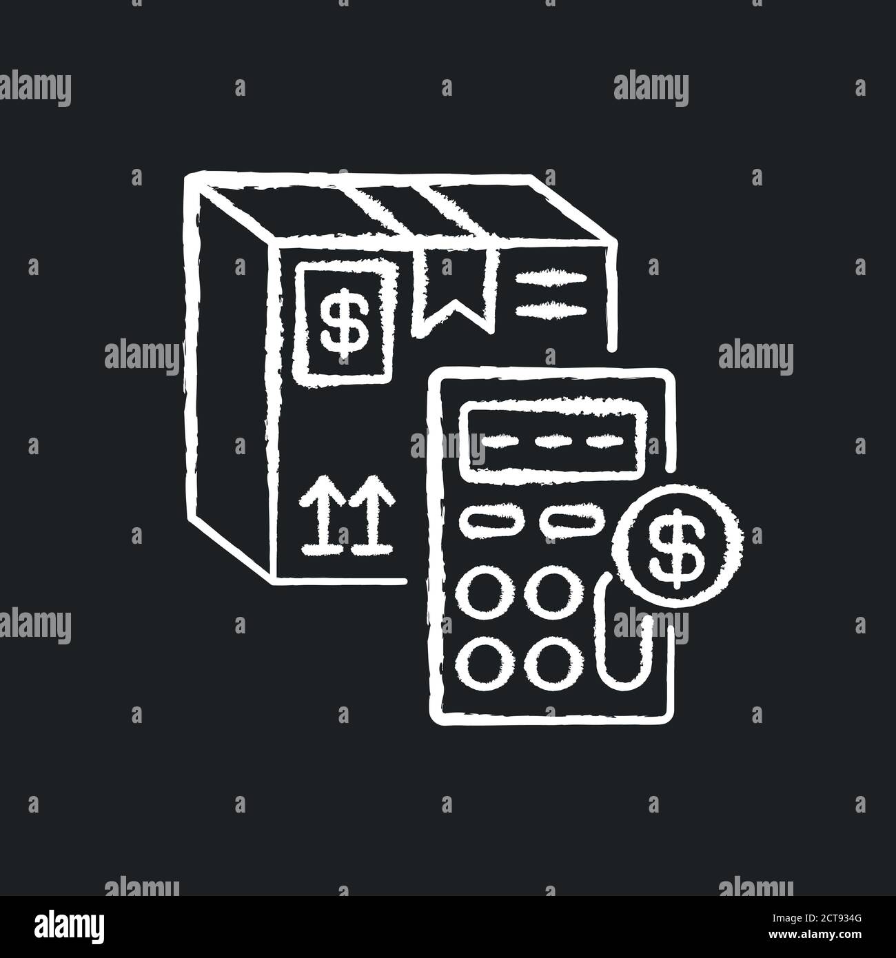 Calculating cargo price chalk white icon on black background Stock ...