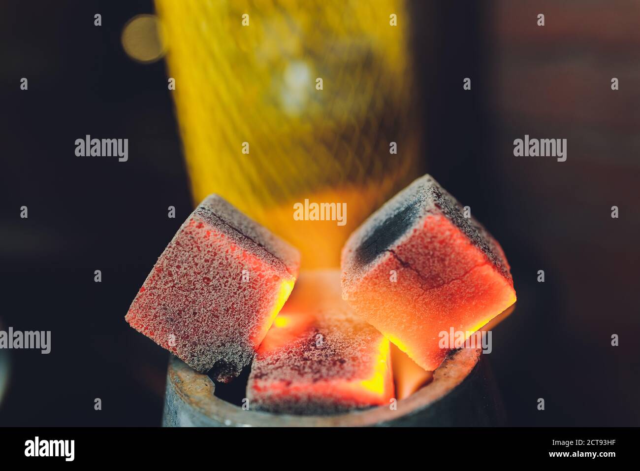 Coals for hookah close-up. Burning coals on the hookah bowl Stock Photo ...