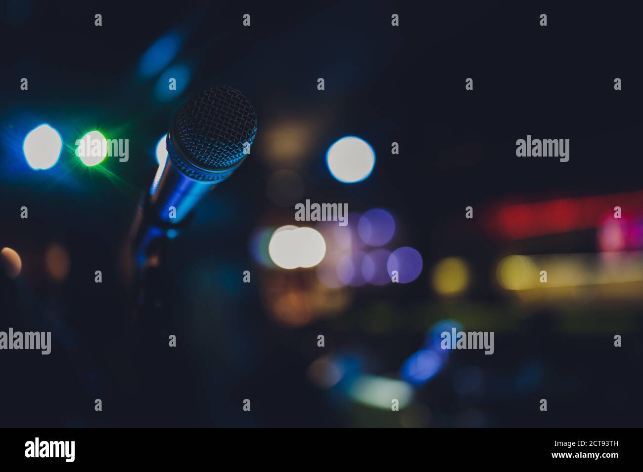 Close up of microphone in concert hall or conference room Stock Photo ...