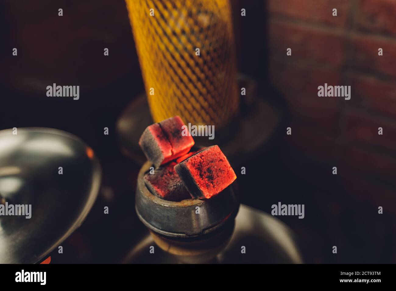 Coals for hookah close-up. Burning coals on the hookah bowl Stock Photo ...
