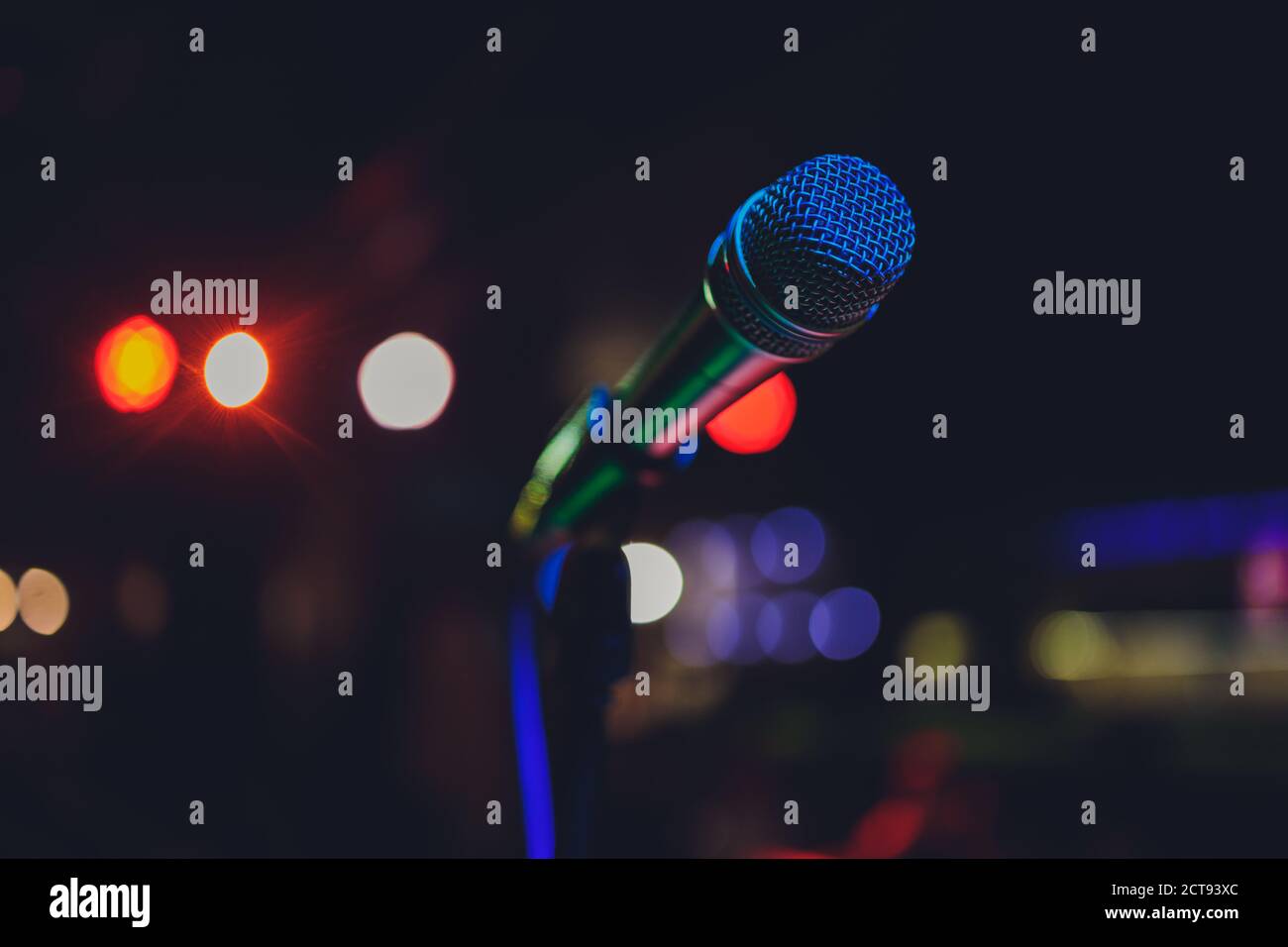 Close up of microphone in concert hall or conference room Stock Photo ...