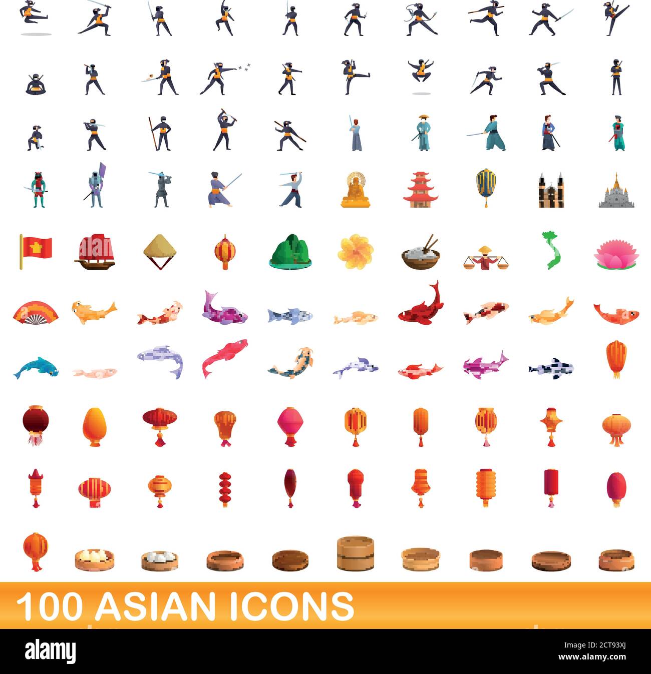 100 asian icons set. Cartoon illustration of 100 asian icons vector set ...