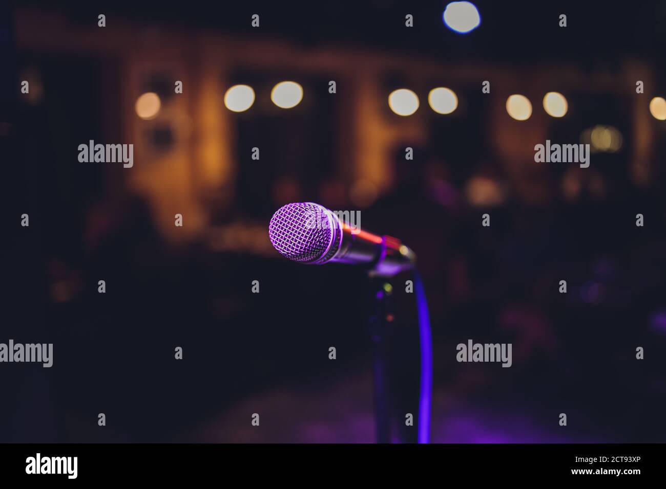 Close up of microphone in concert hall or conference room Stock Photo ...