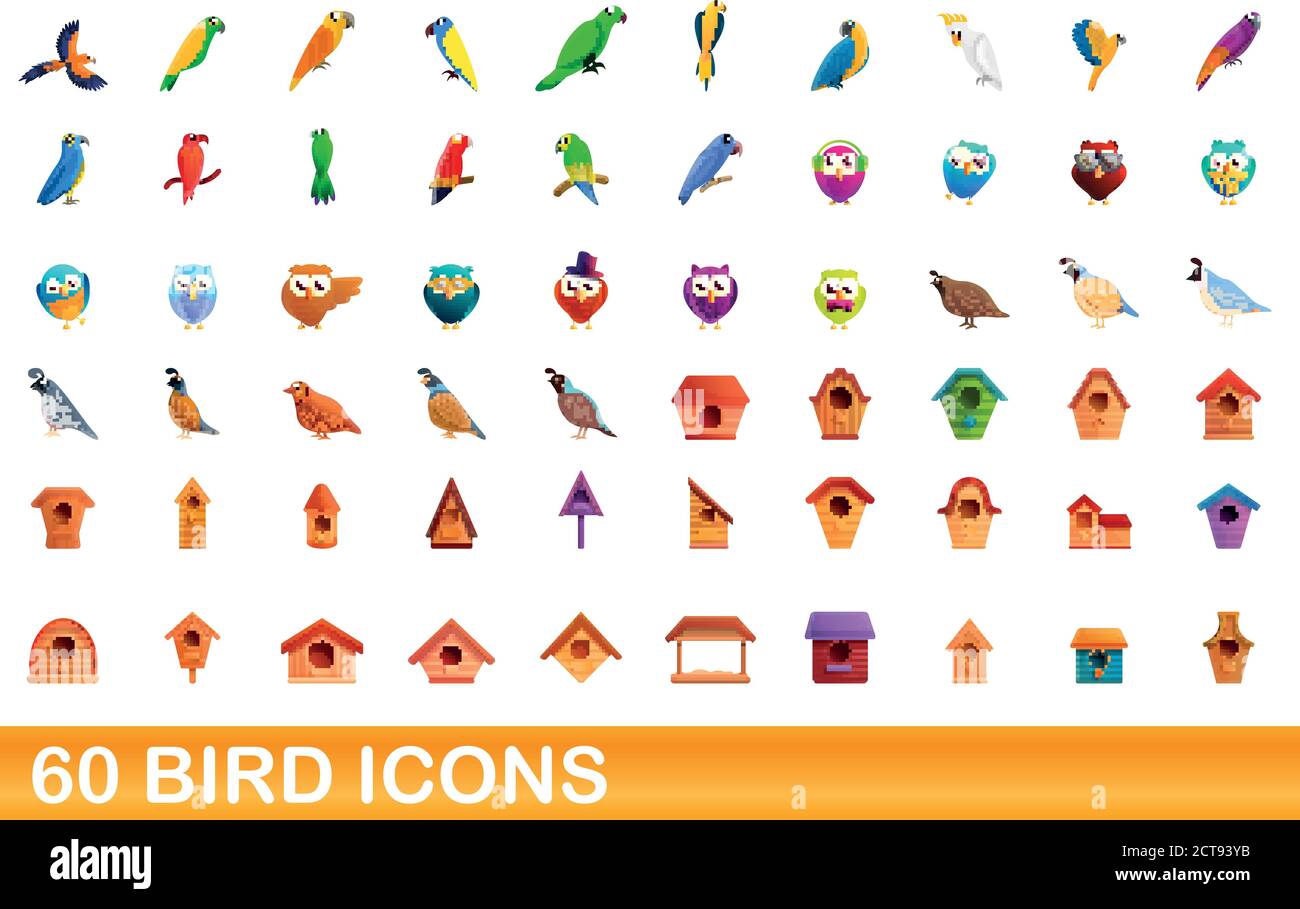 60 bird icons set. Cartoon illustration of 60 bird icons vector set ...