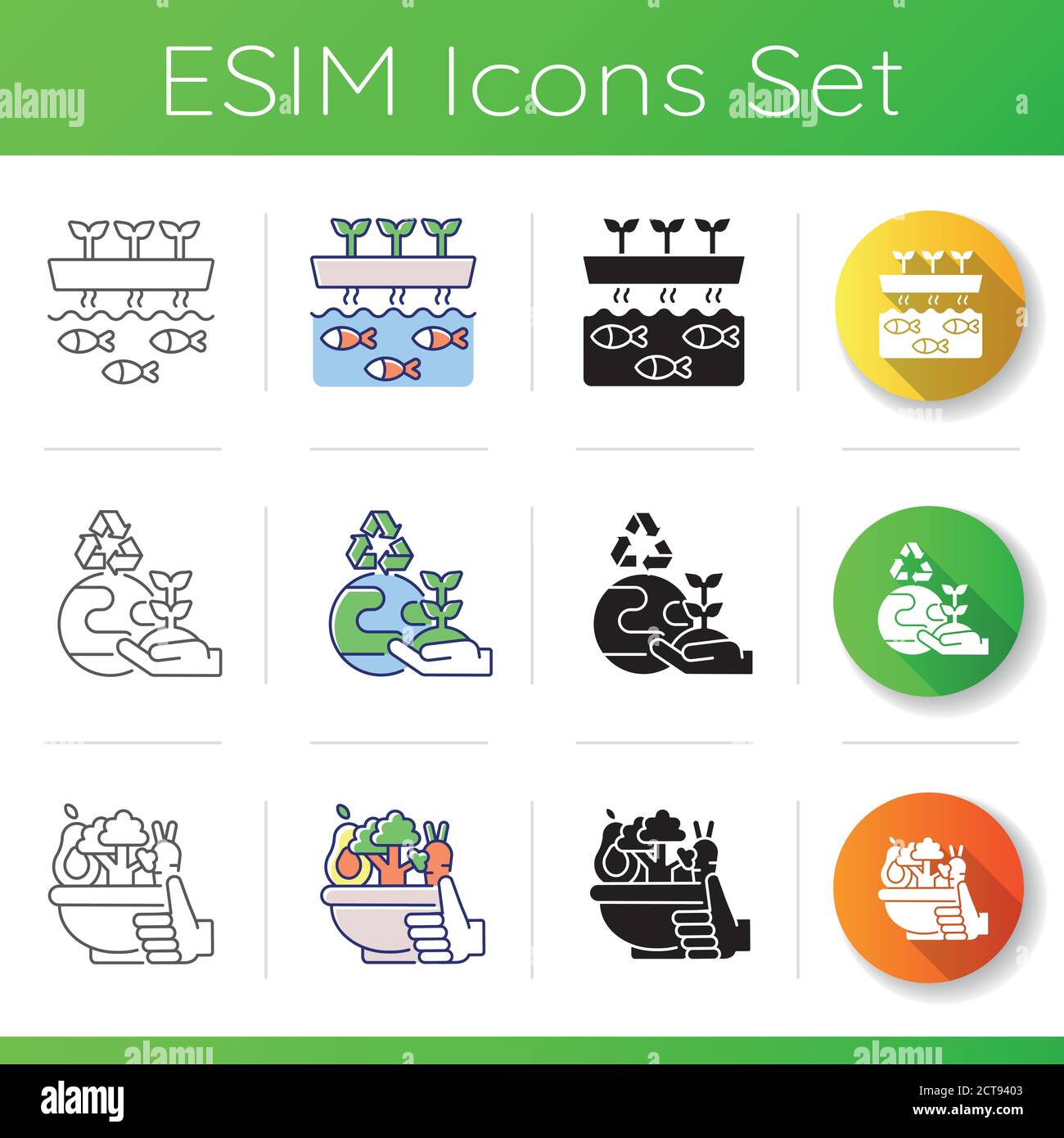 Sustainable agricultural production icons set Stock Vector Image & Art ...