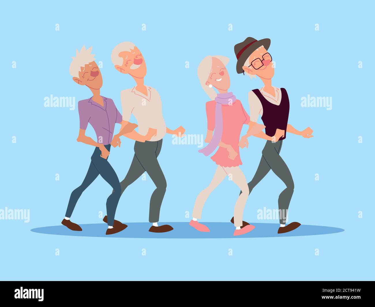 group of old people walk together, active seniors vector illustration ...