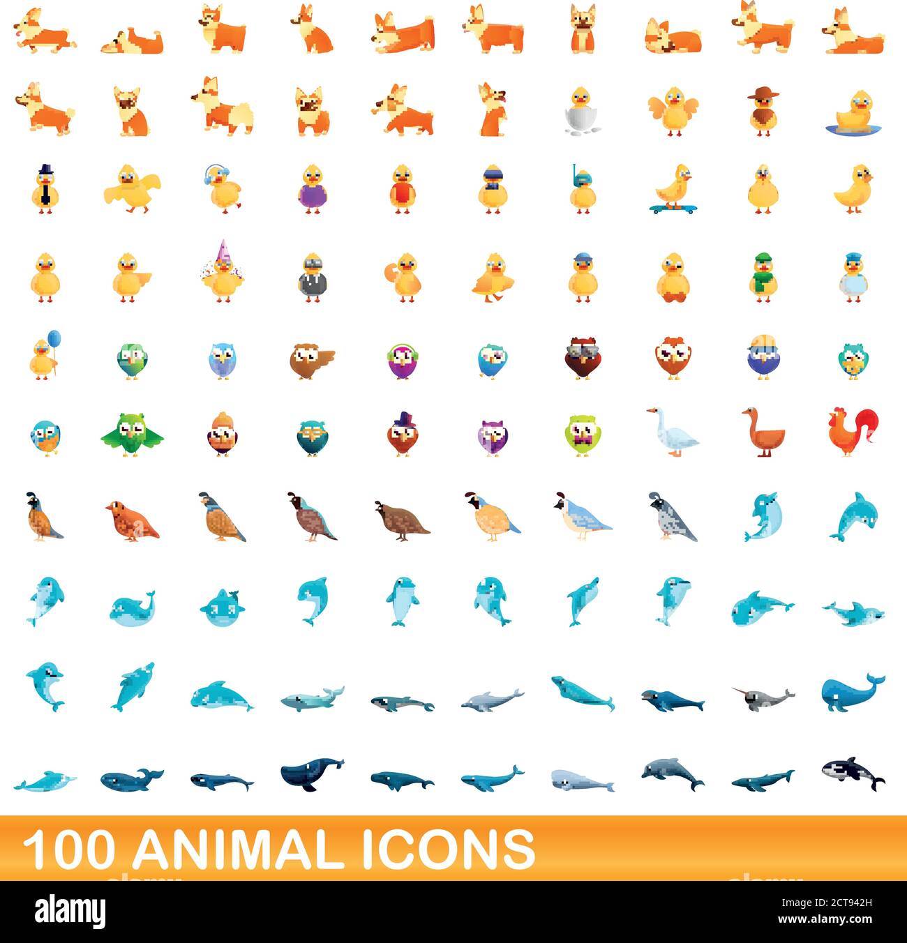100 animal icons set. Cartoon illustration of 100 animal icons vector ...