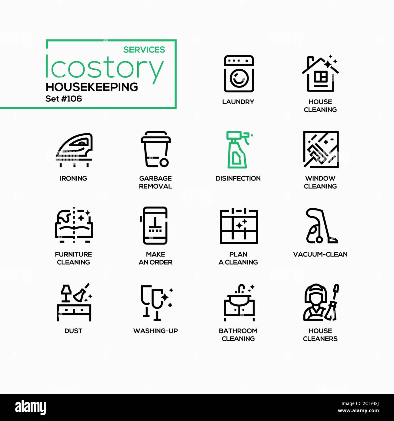Housekeeping services - vector line design style icons set Stock Vector ...