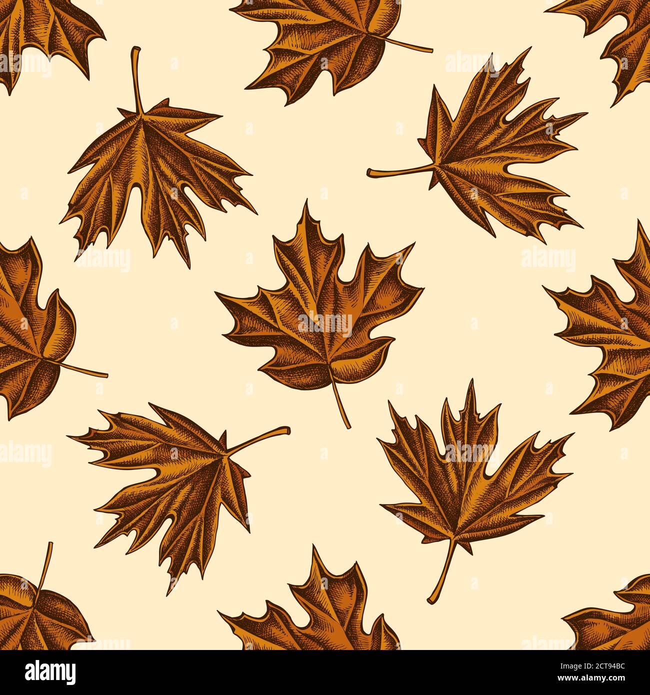 Seamless pattern with hand drawn colored maple stock illustration Stock ...