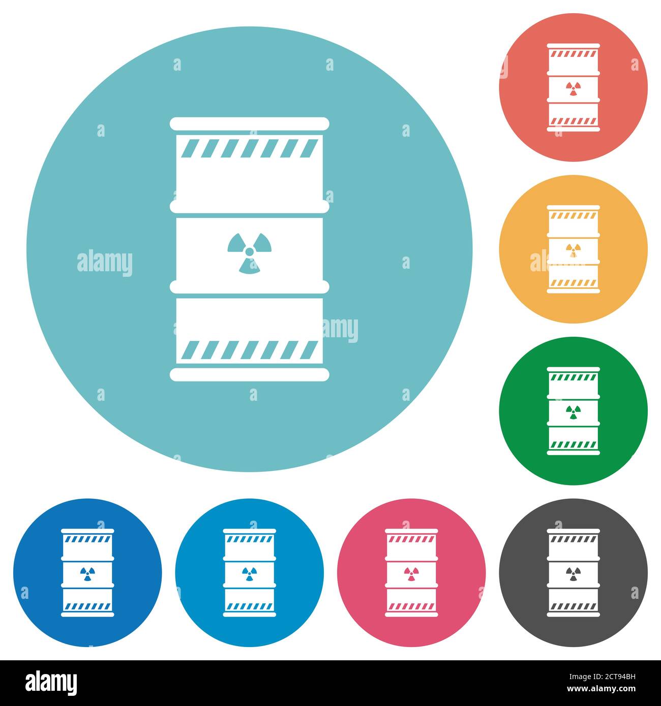 Radioactive waste flat white icons on round color backgrounds Stock ...