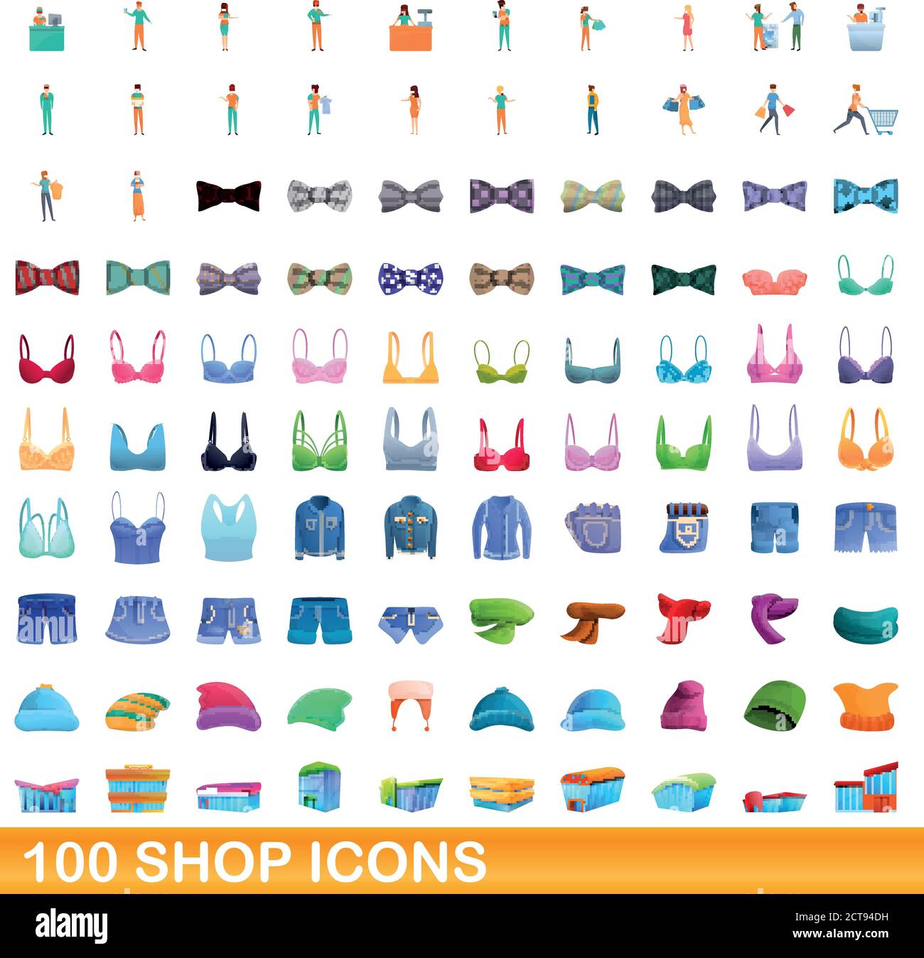 100 shop icons set. Cartoon illustration of 100 shop icons vector set ...