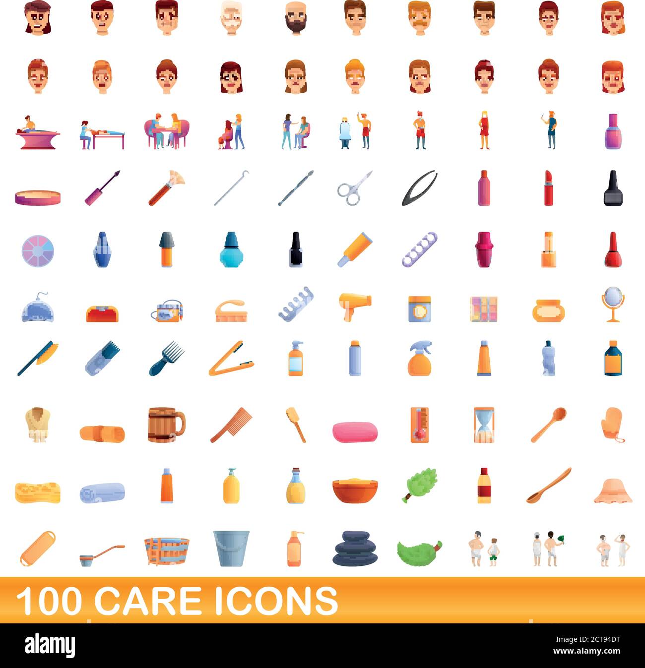 100 care icons set. Cartoon illustration of 100 care icons vector set ...