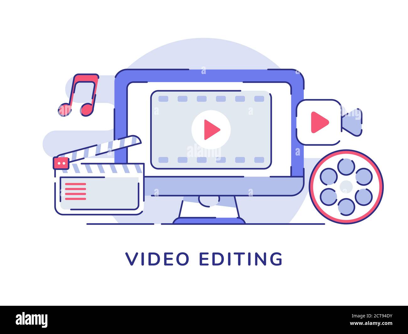 Video editing concept video icon on display computer screen with flat ...