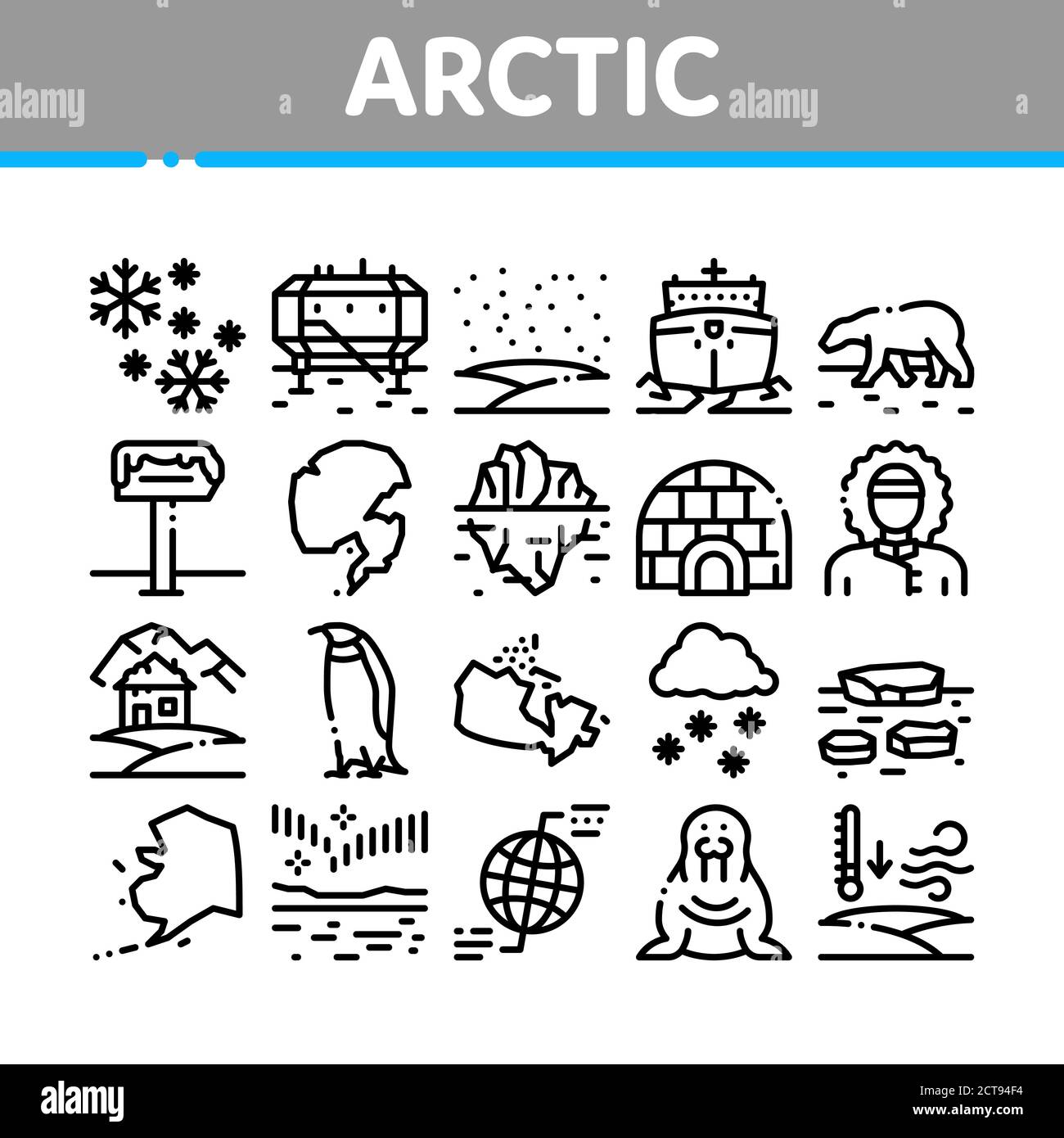 Arctic And Antarctic Collection Icons Set Vector Stock Vector Image ...