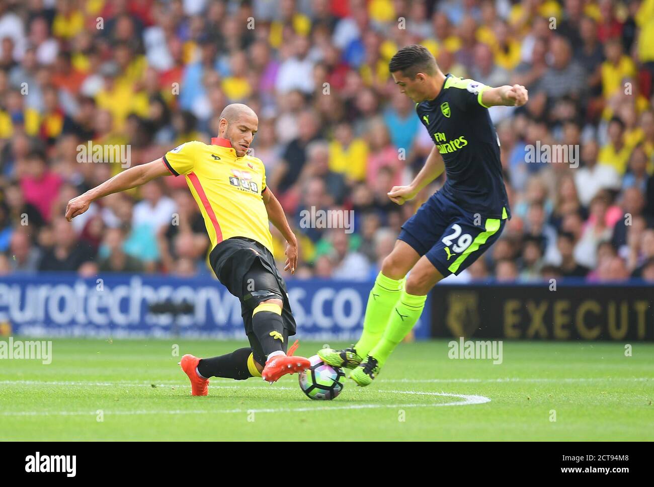 GRANIT XHAKA GOES IN TWO FOOTED ON ADLENE GUEDIOURA Watford v Arsenal ...