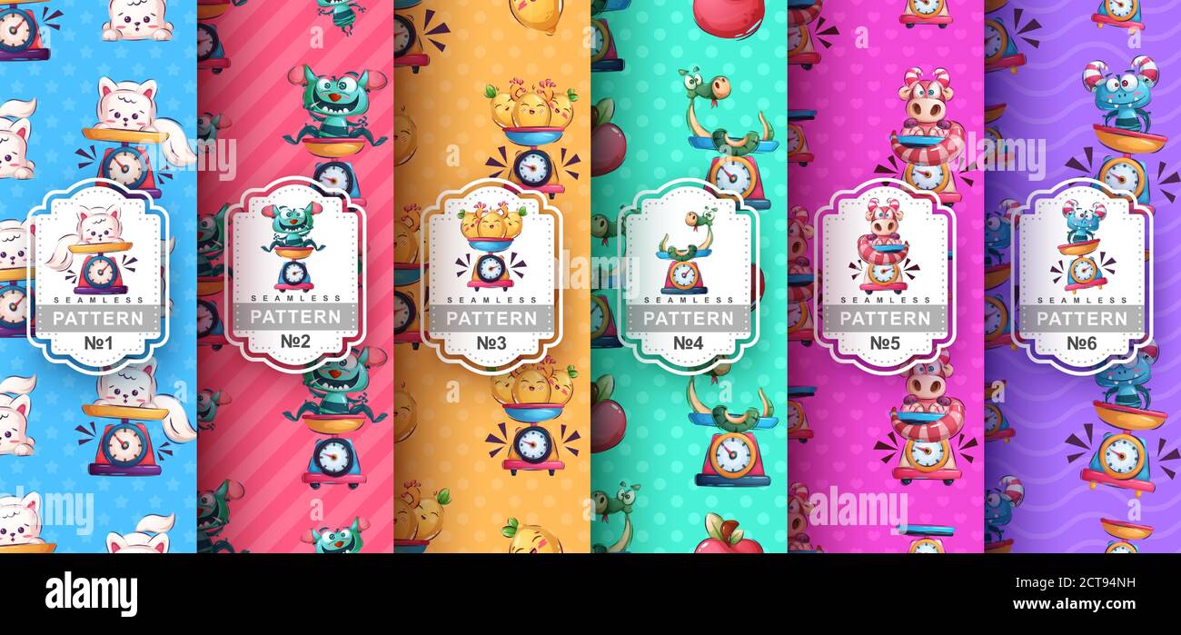 Cute cartoon character - set seamless pattern Stock Vector Image & Art ...