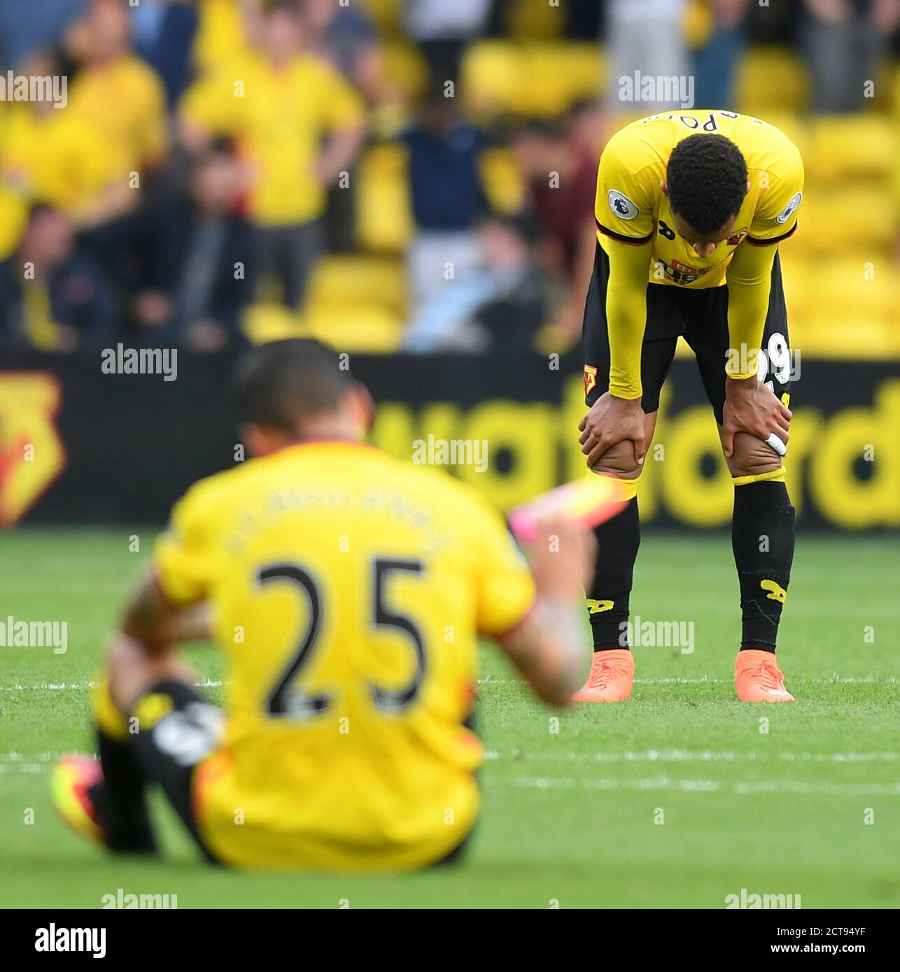 Watford players totally dejected after defeat to Arsenal Waford v ...
