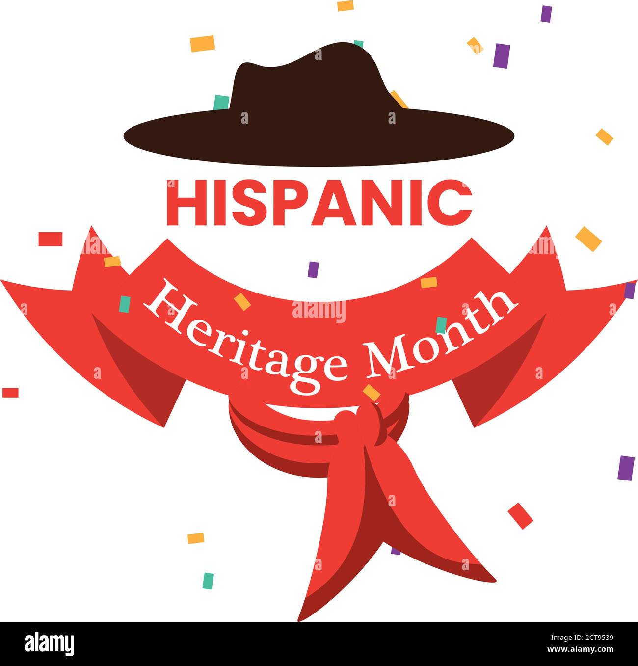national hispanic heritage month with ribbon and hat design, culture ...