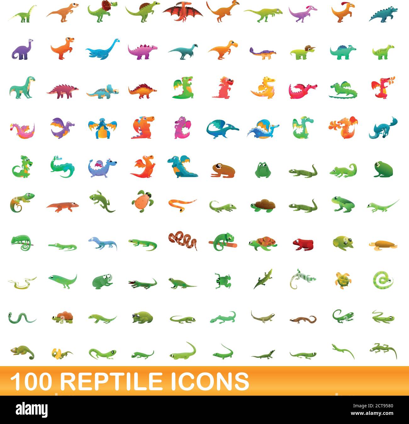 100 reptile icons set. Cartoon illustration of 100 reptile icons vector ...