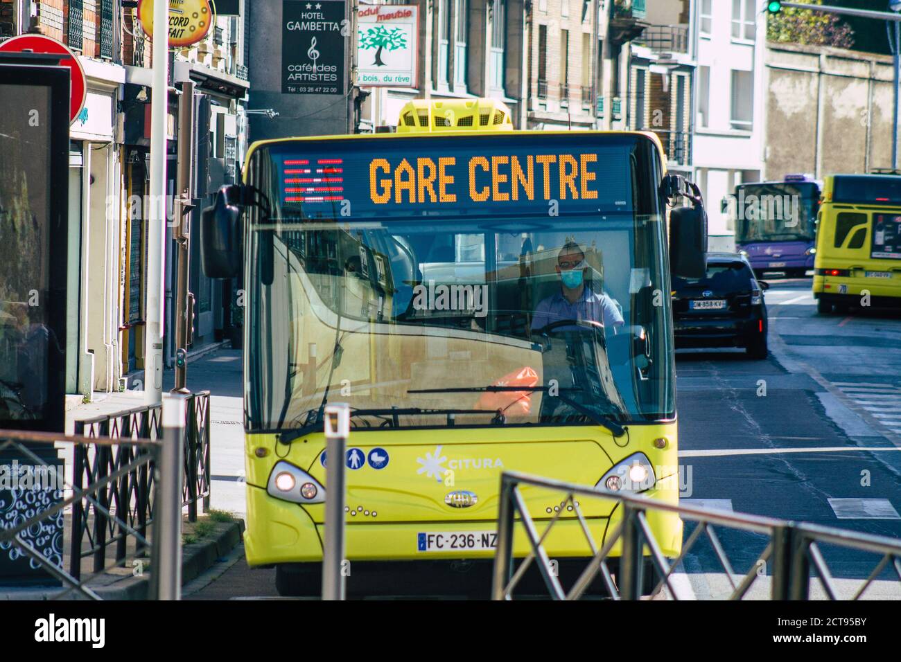 Reims France September 21, 2020 View of a traditional city bus for ...