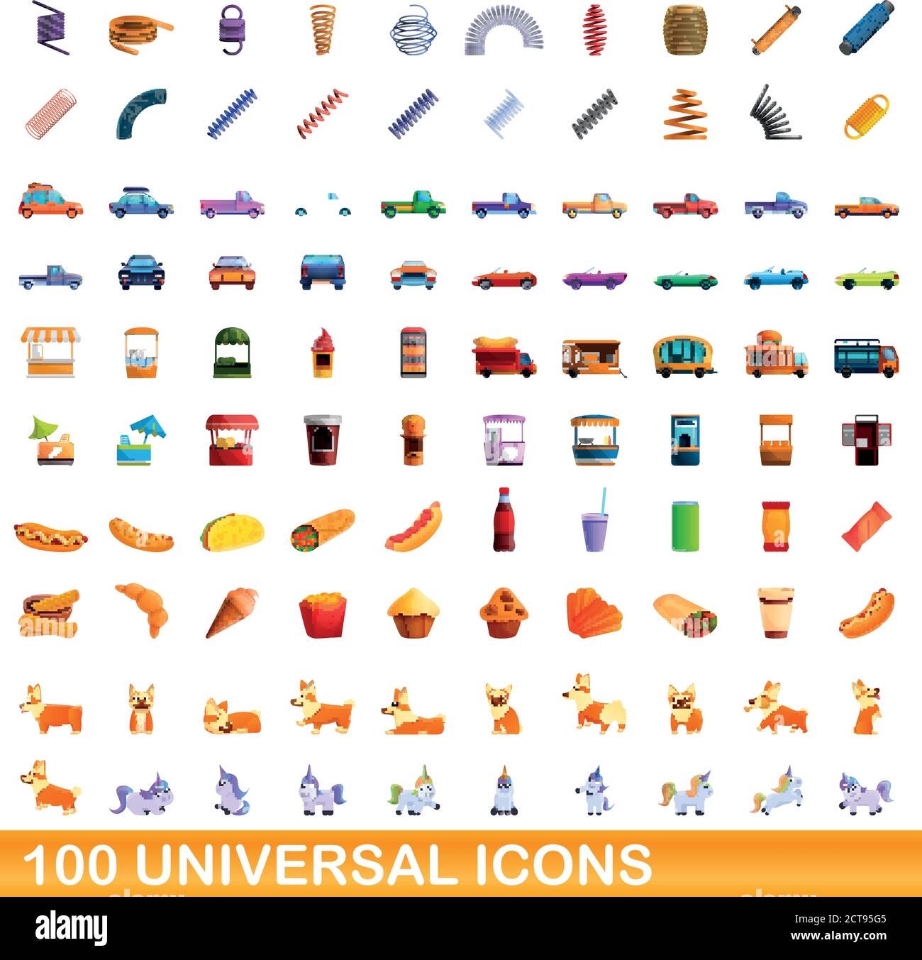 100 universal icons set. Cartoon illustration of 100 universal icons ...