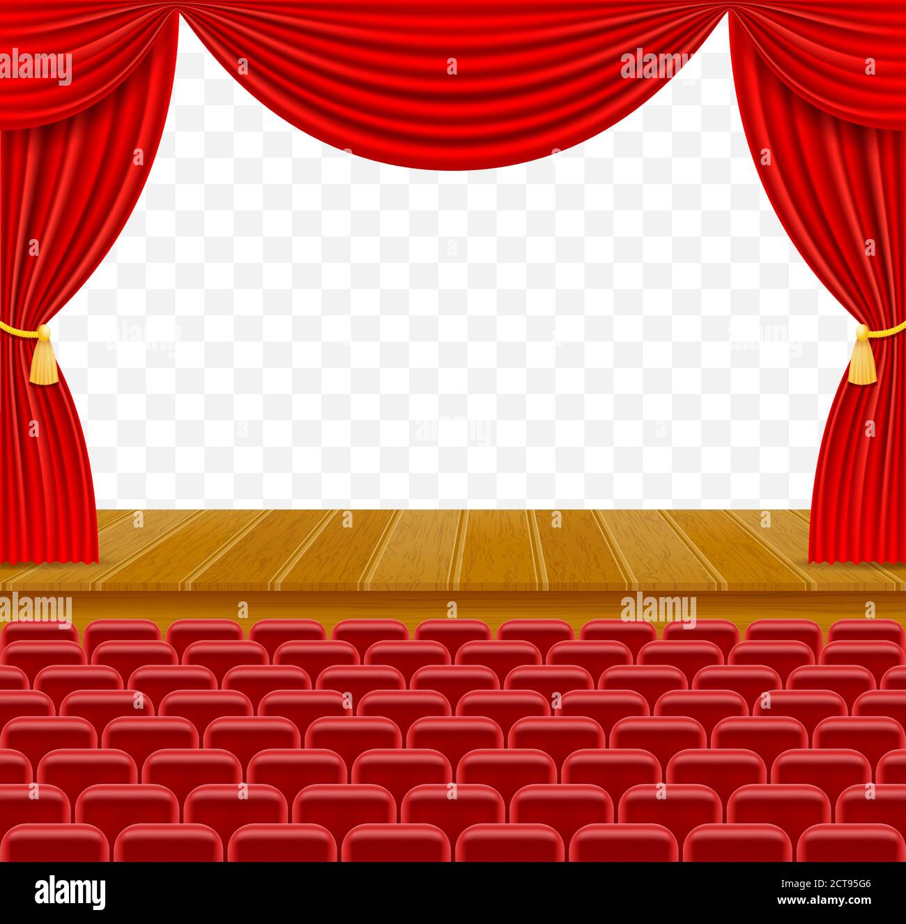 theater stage in the hall with curtains and armchairs for the audience ...