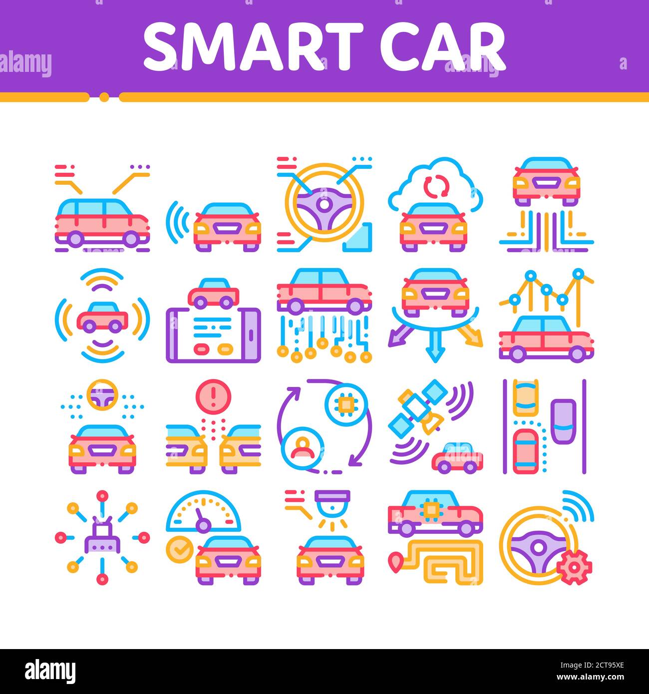 Smart Car Technology Collection Icons Set Vector Stock Vector Image ...