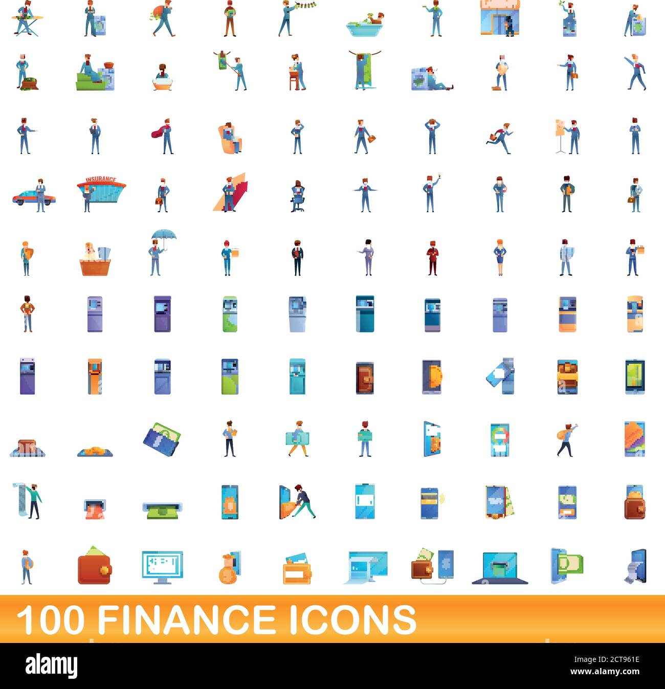 100 finance icons set. Cartoon illustration of 100 finance icons vector ...