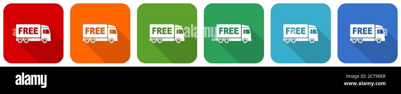 Free delivery icon set, flat design vector illustration in 6 colors ...