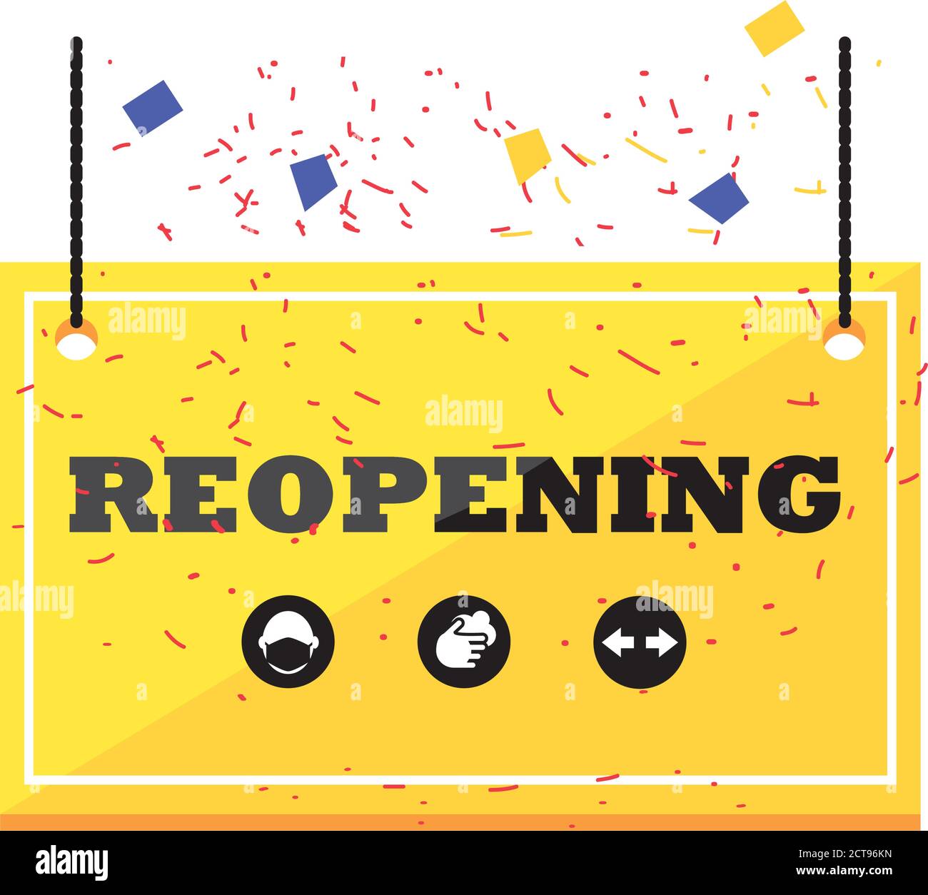 reopening in banner detailed style icon design of shopping and covid 19 ...