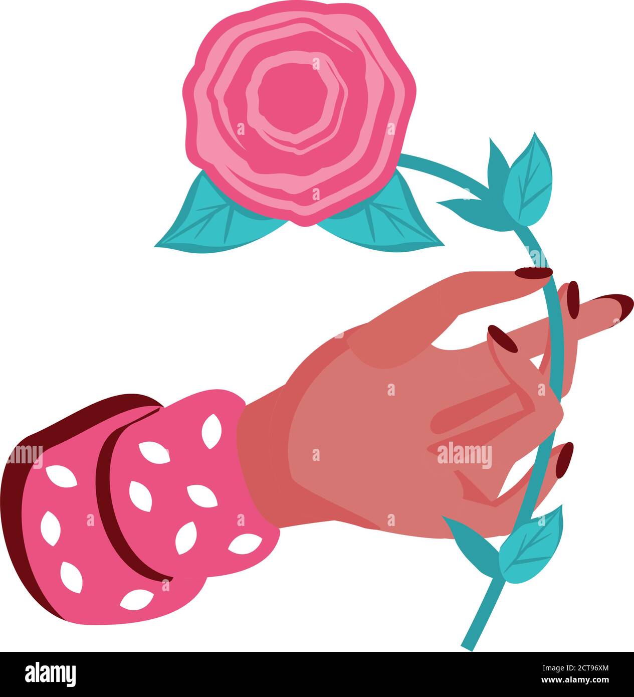 hand with rose flower detailed style icon design, natural floral nature ...