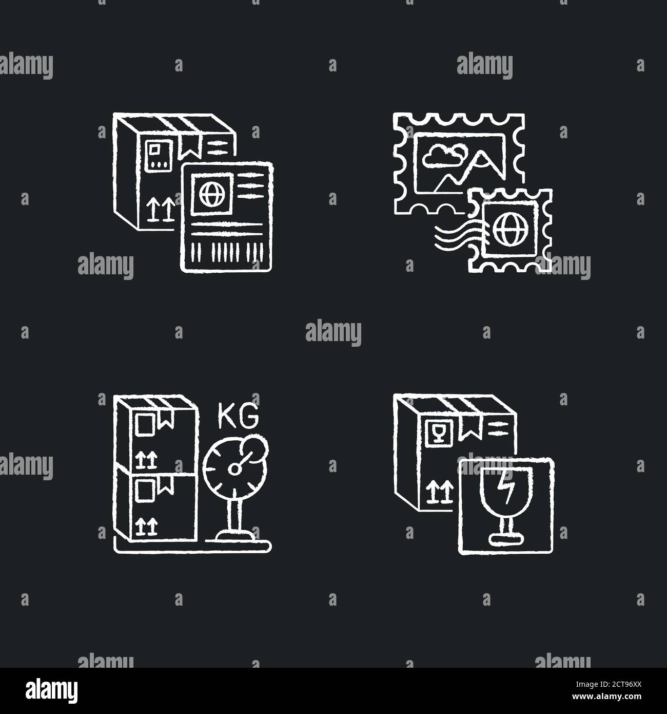 Postal shipping chalk white icons set on black background Stock Vector ...
