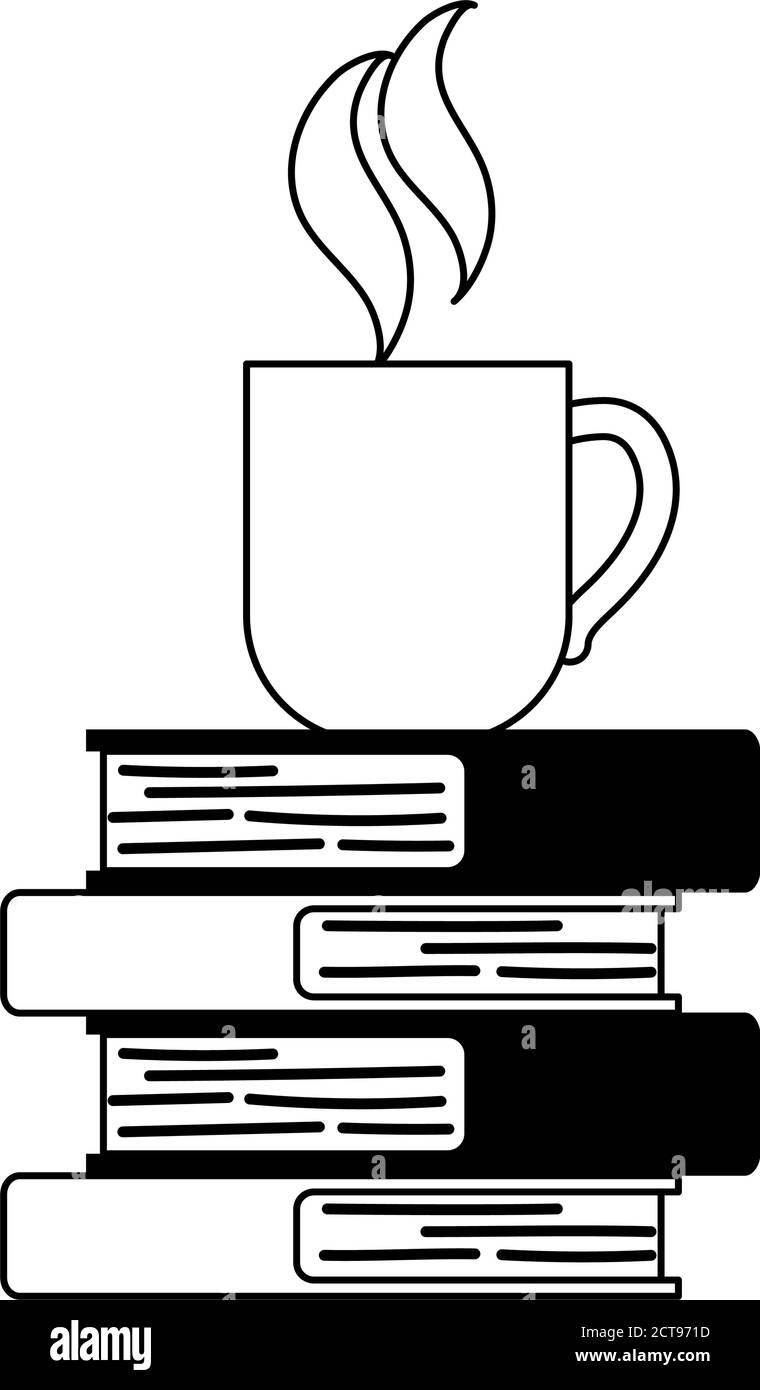 coffee cup on stack of books isolated design white background vector ...
