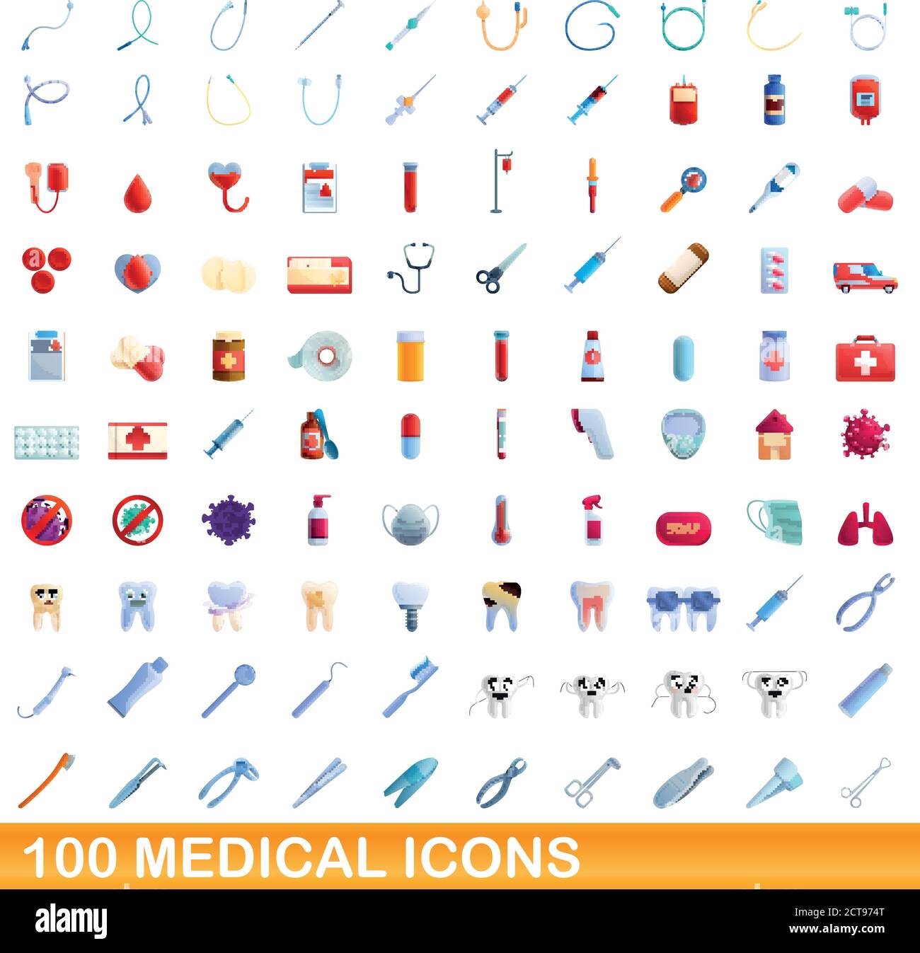 100 medical icons set. Cartoon illustration of 100 medical icons vector ...
