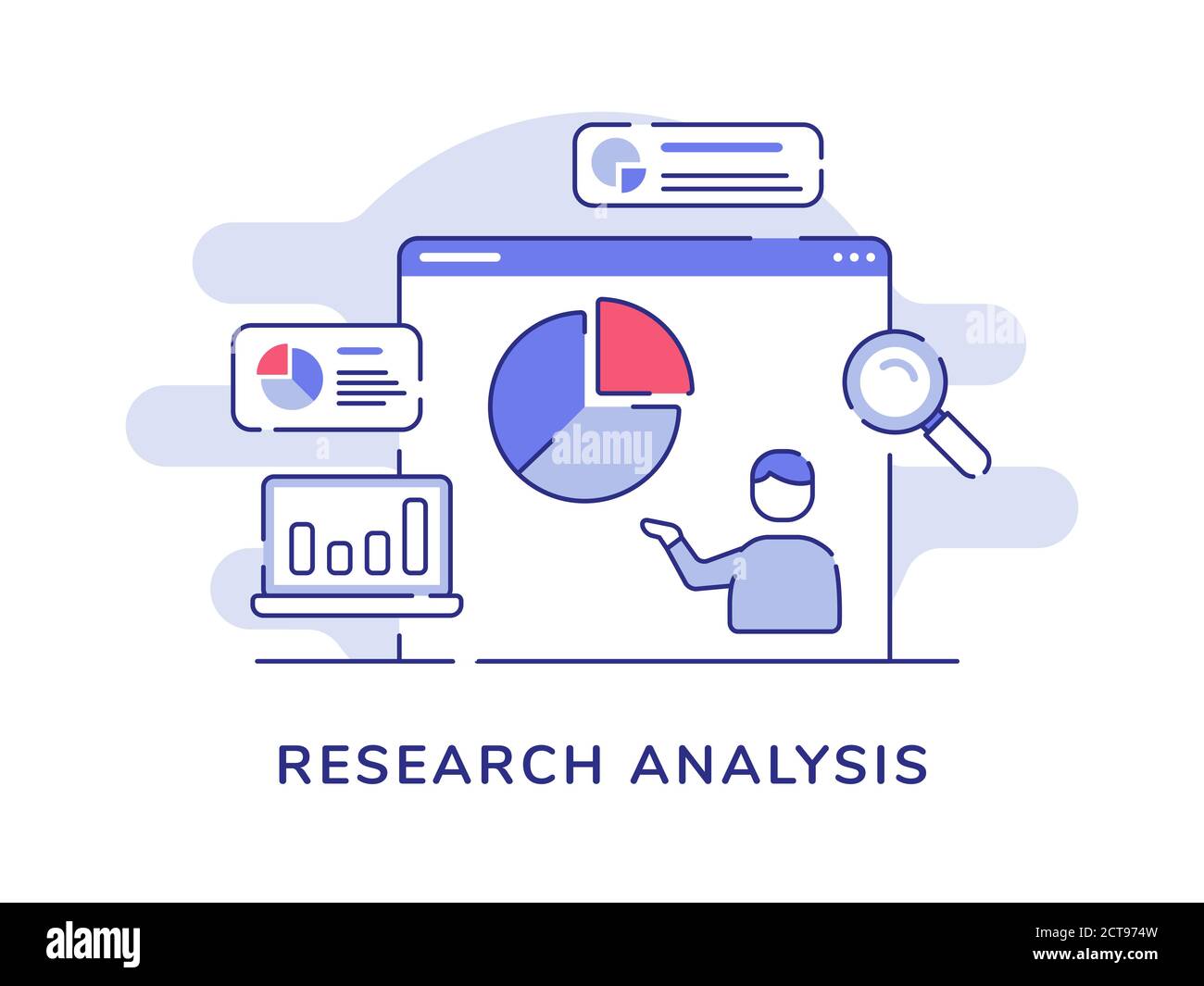Research analysis concept man presentation data statistic pie chart on ...