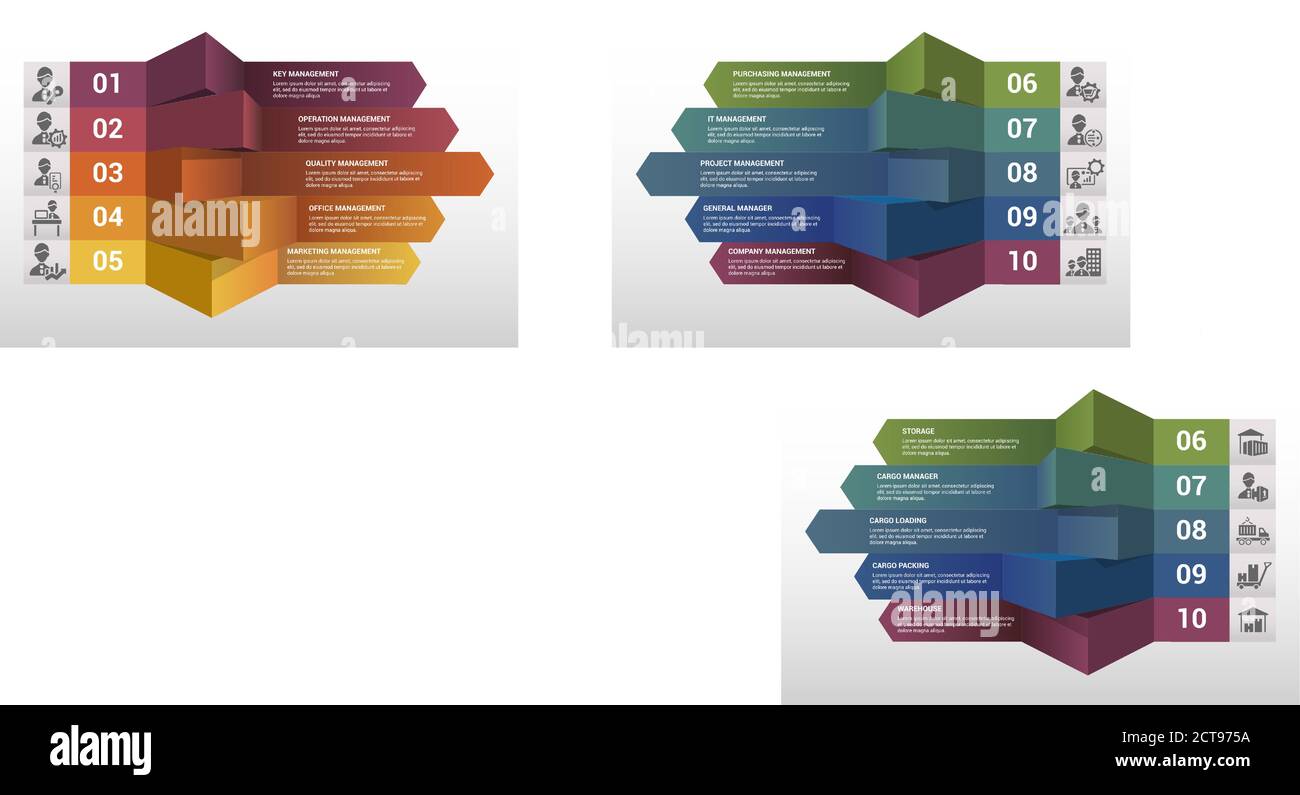 Infographic Company Management template. Icons in different colors ...