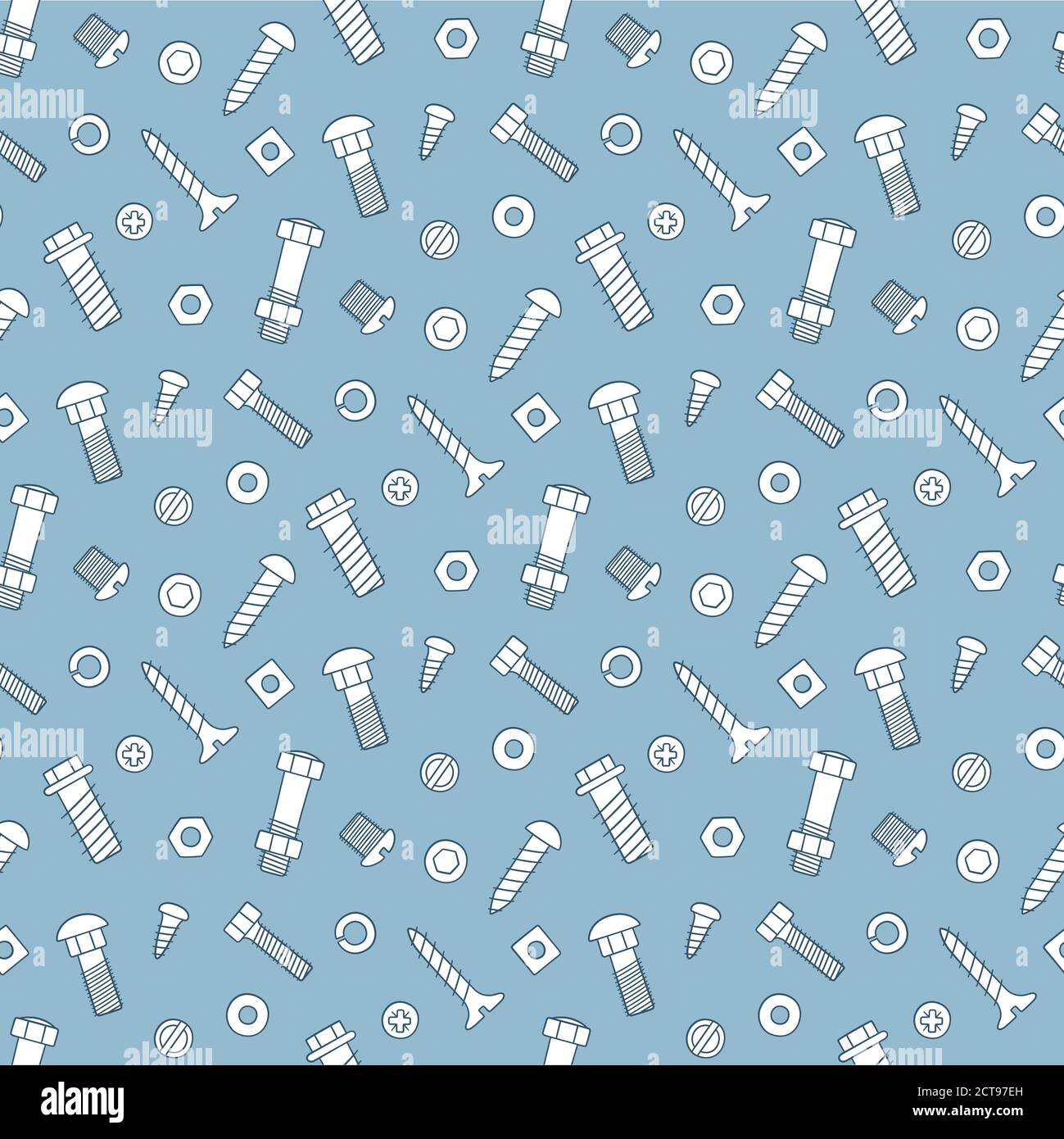 Seamless pattern of fasteners. Bolts, screws and nuts in doodle style ...