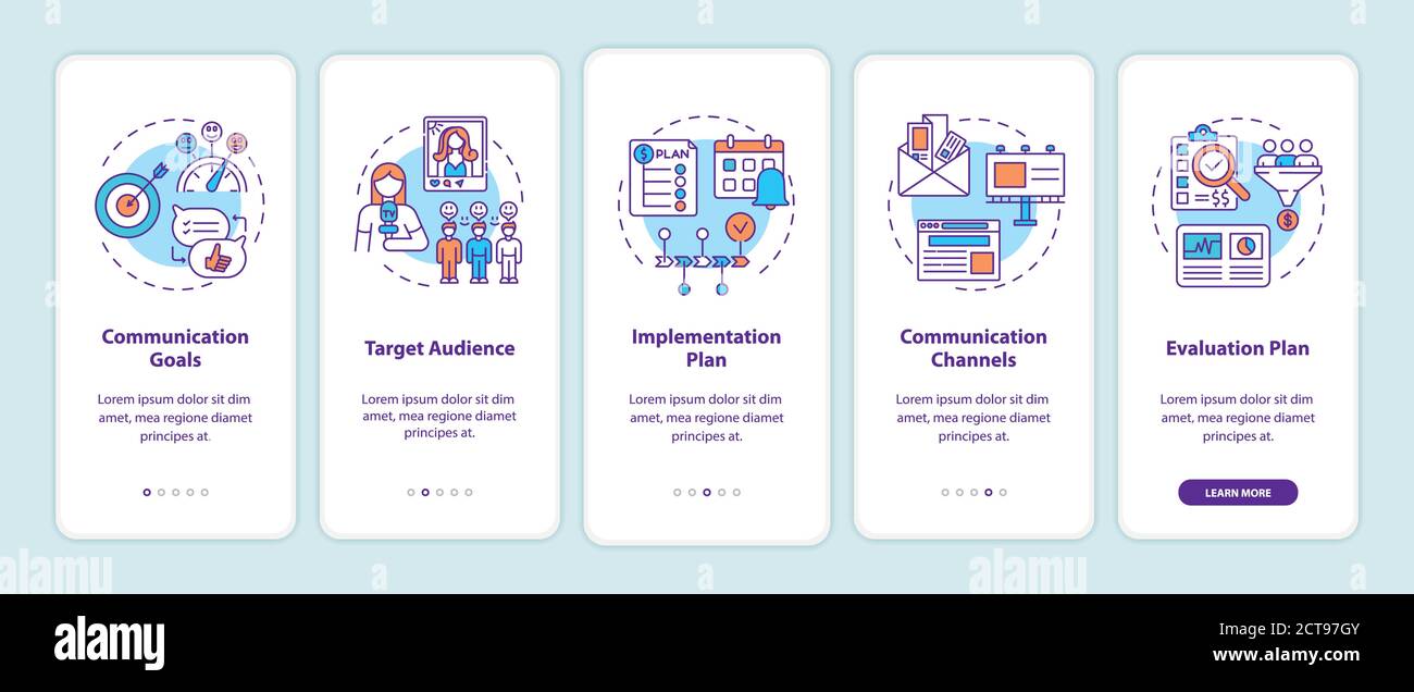 Communication strategy components onboarding mobile app page screen ...