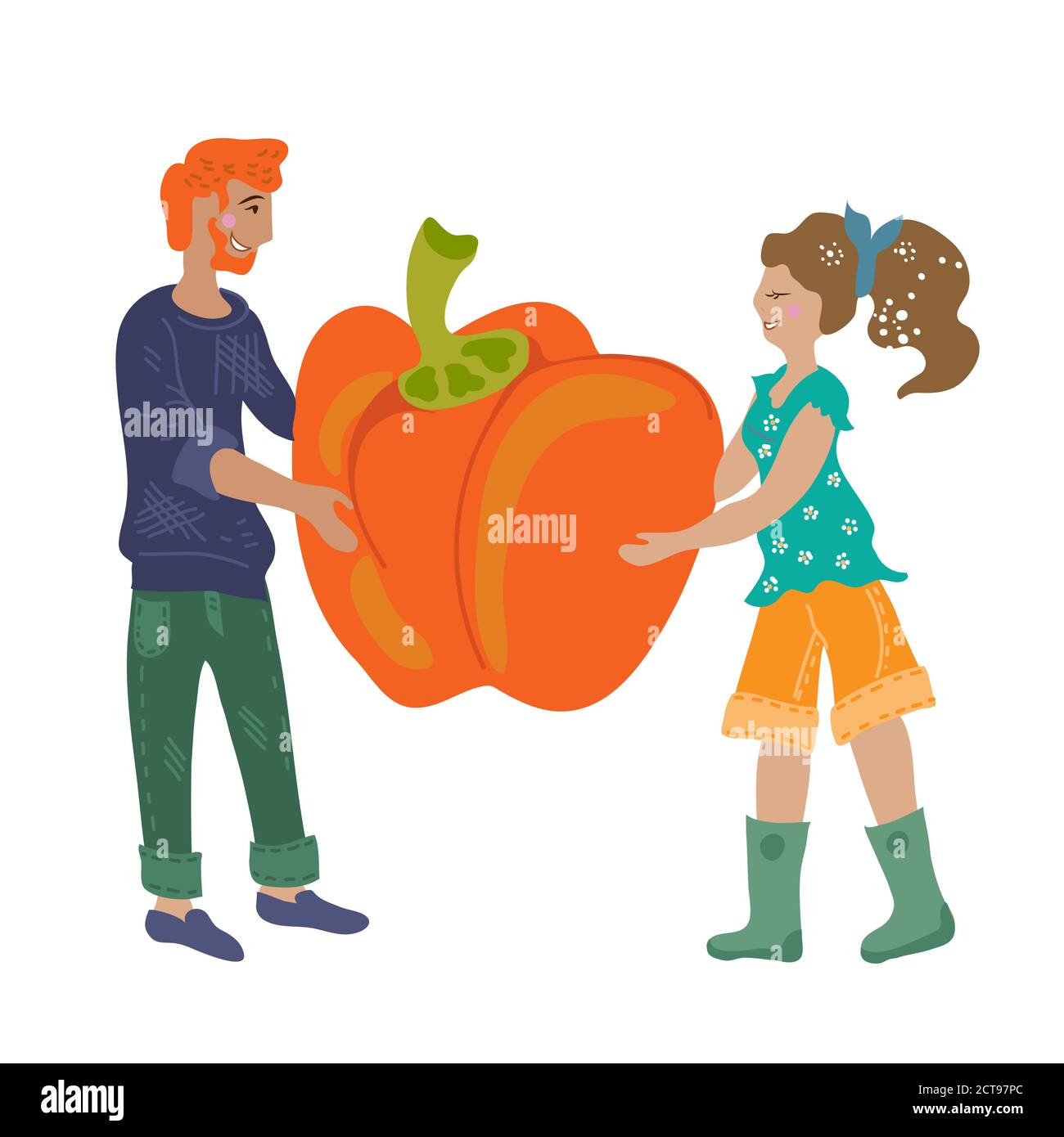People picking harvest of pumpkins cartoon flat vector illustration ...