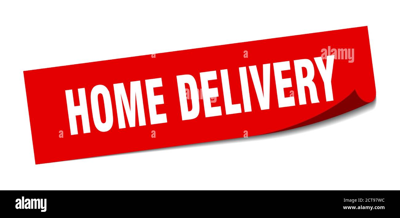 home delivery sticker. square isolated peeler sign. label Stock Vector ...