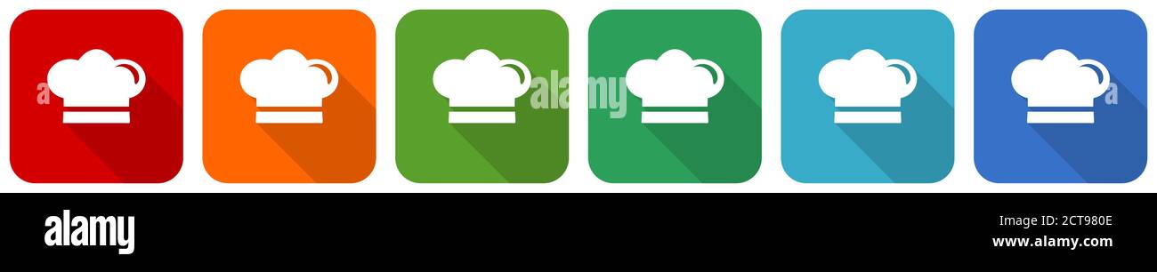 Cook icon set, flat design vector illustration in 6 colors options for ...
