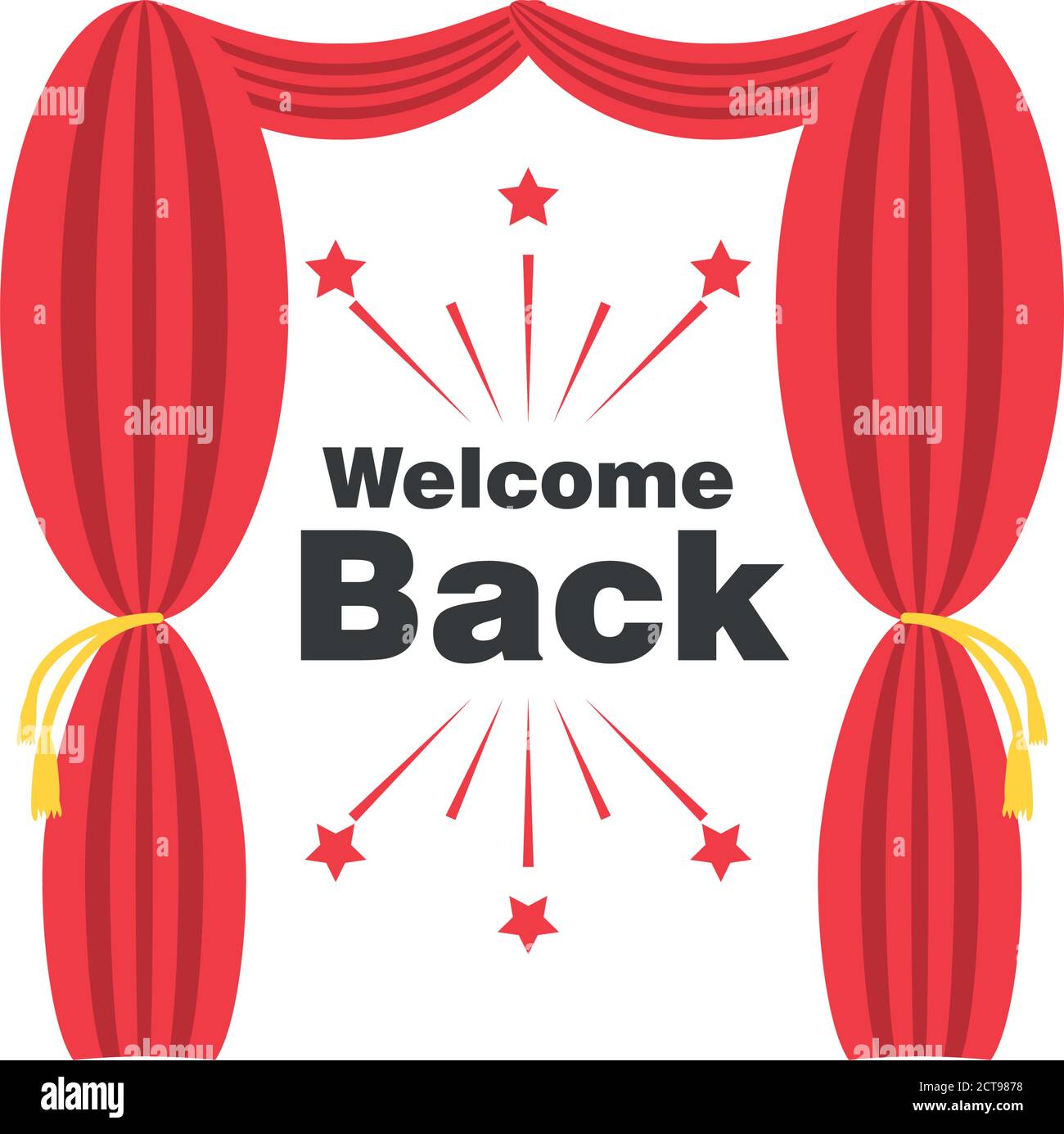welcome back with curtains detailed style icon design of shopping and ...