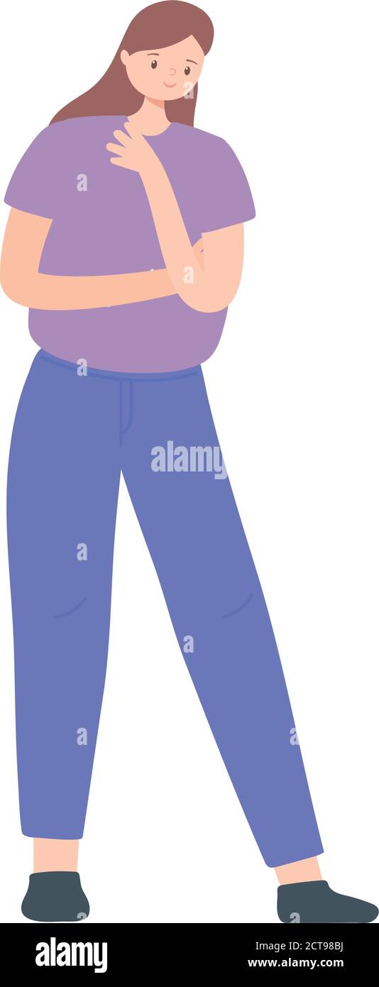 young woman standing character isolated design white background vector ...
