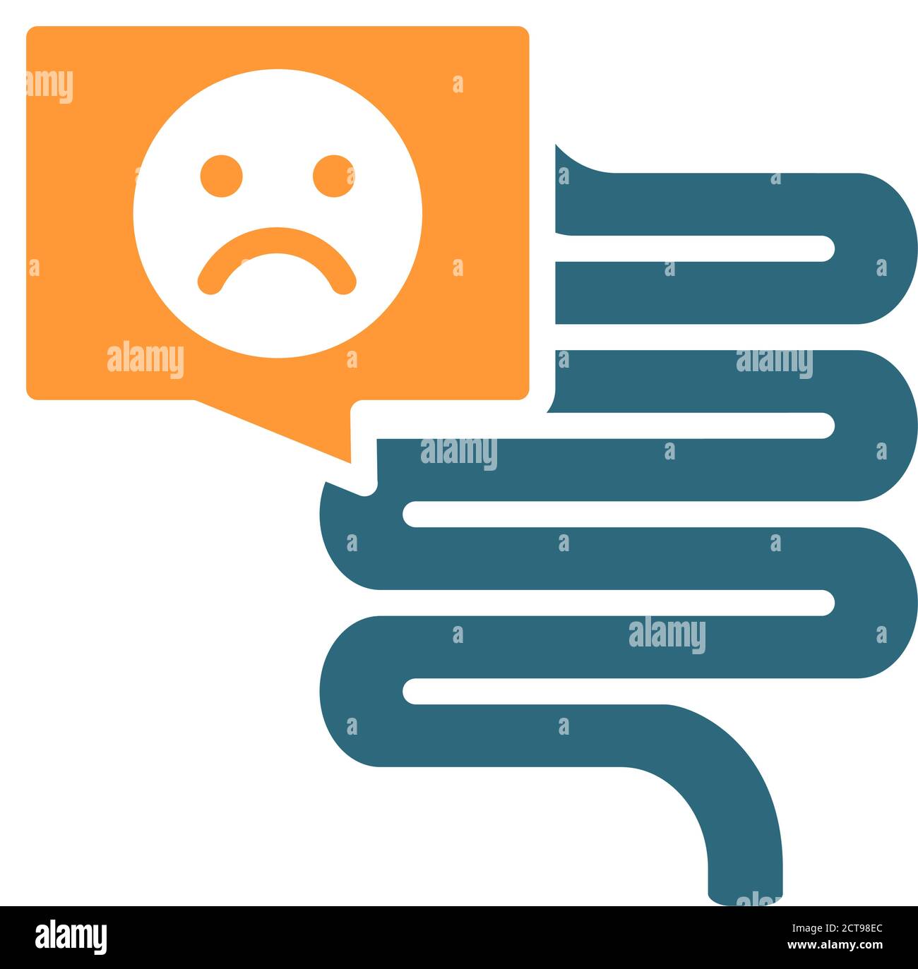 Intestine with sad face colored icon. Diseased internal organ ...