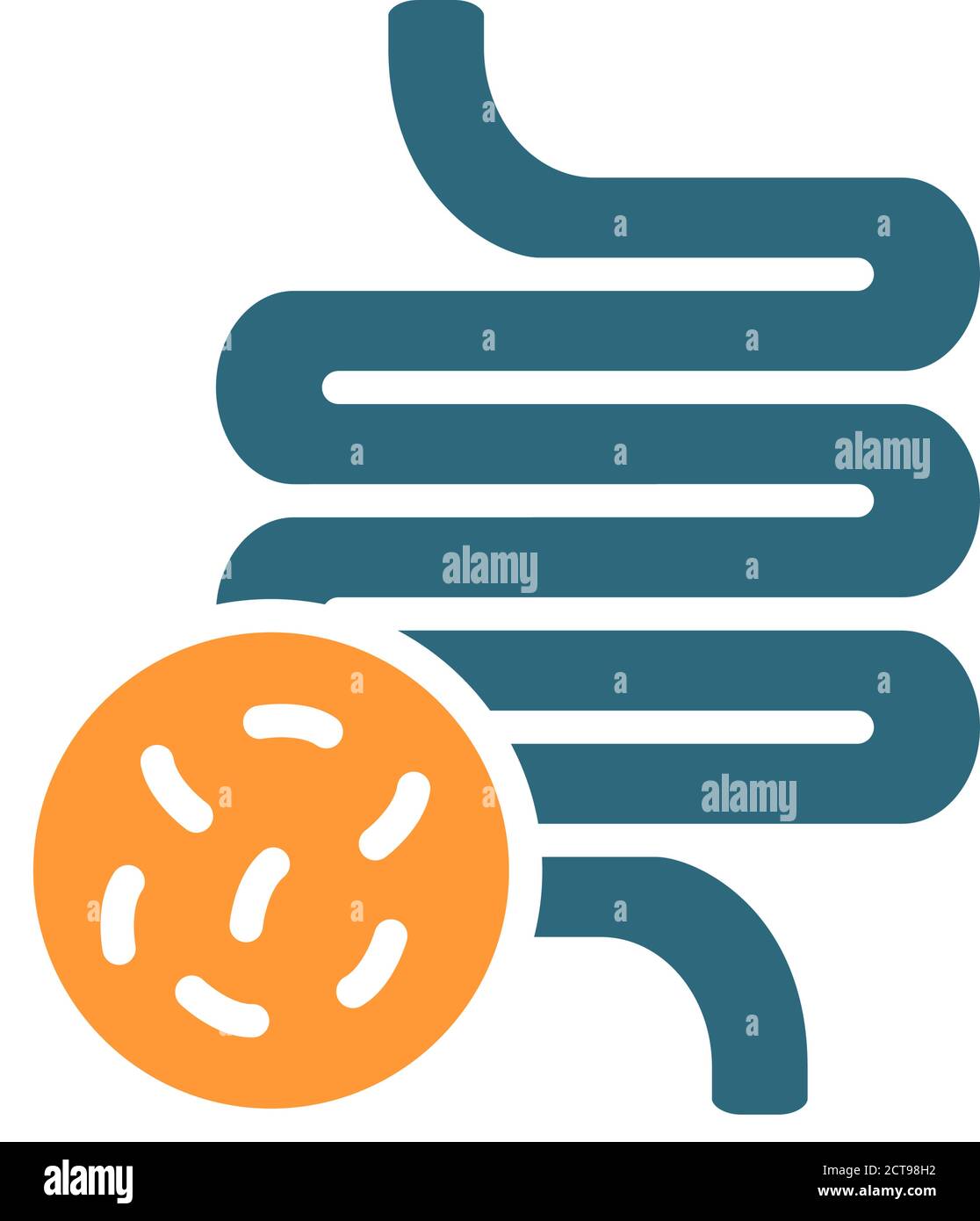Intestine with bacteria colored icon. Diseased internal organ ...